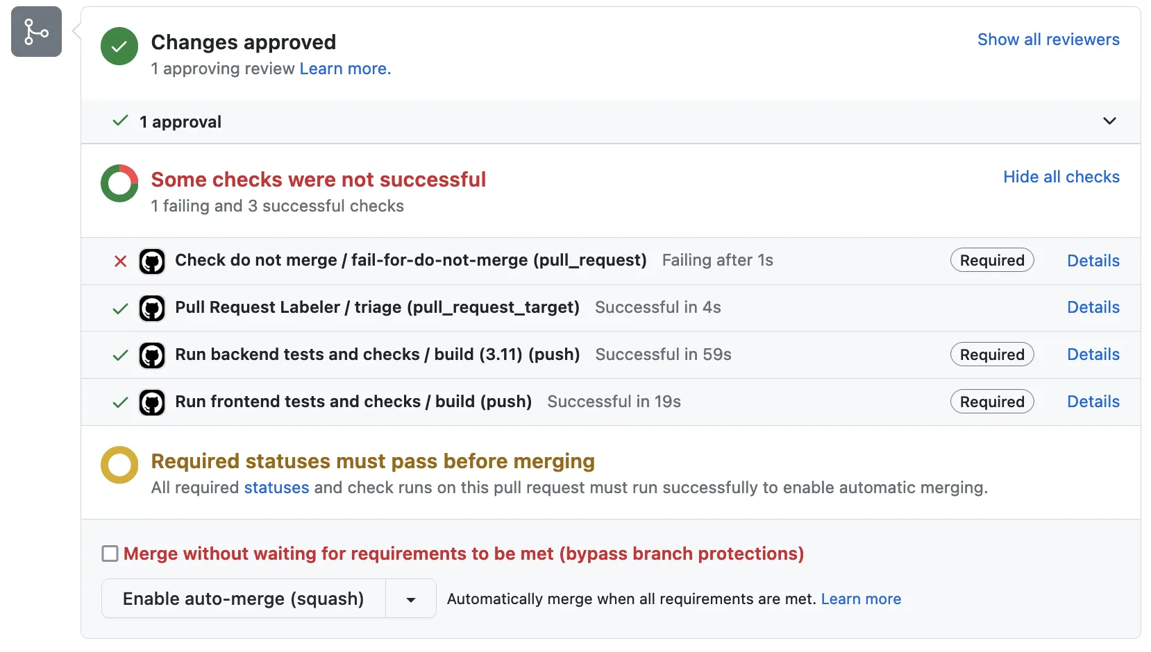 Preventing a pull request from being merged until it's safe