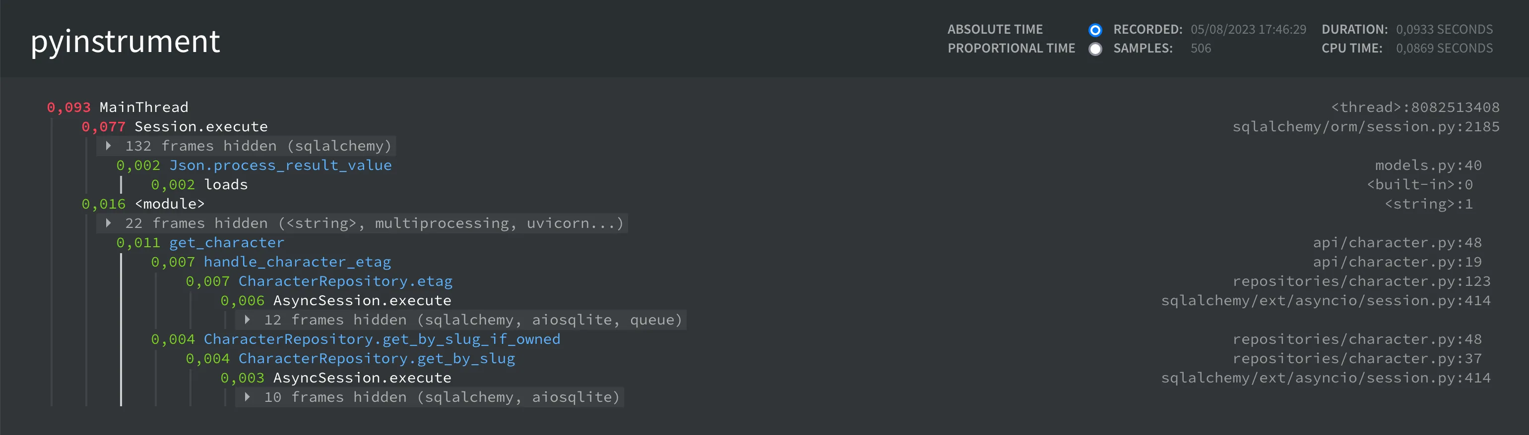 How to profile a FastAPI asynchronous request